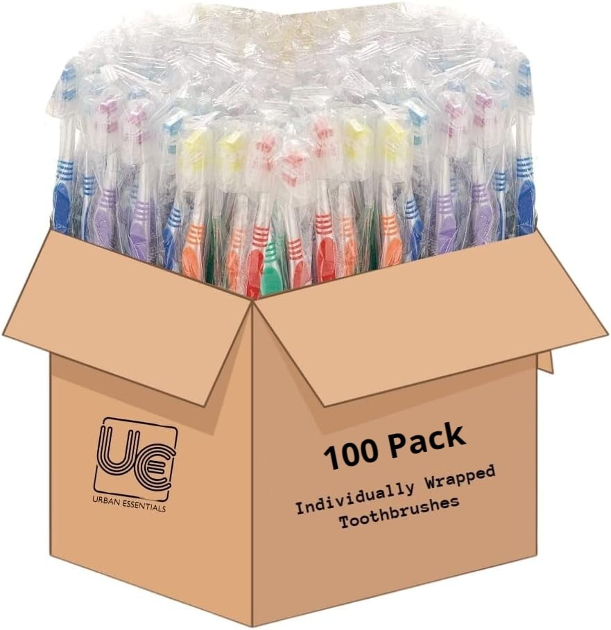 100 Bulk Wholesale Toothbrush Individually Wrapped Classic Medium Soft ...