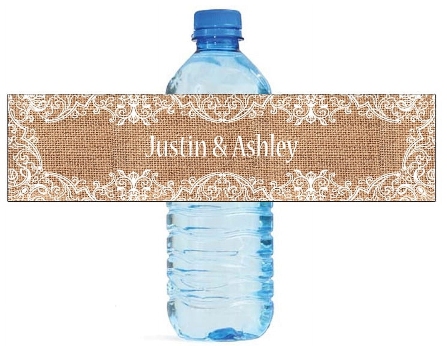 100 Burlap and Fancy Lace Frame Wedding Birthday Party Water Bottle ...
