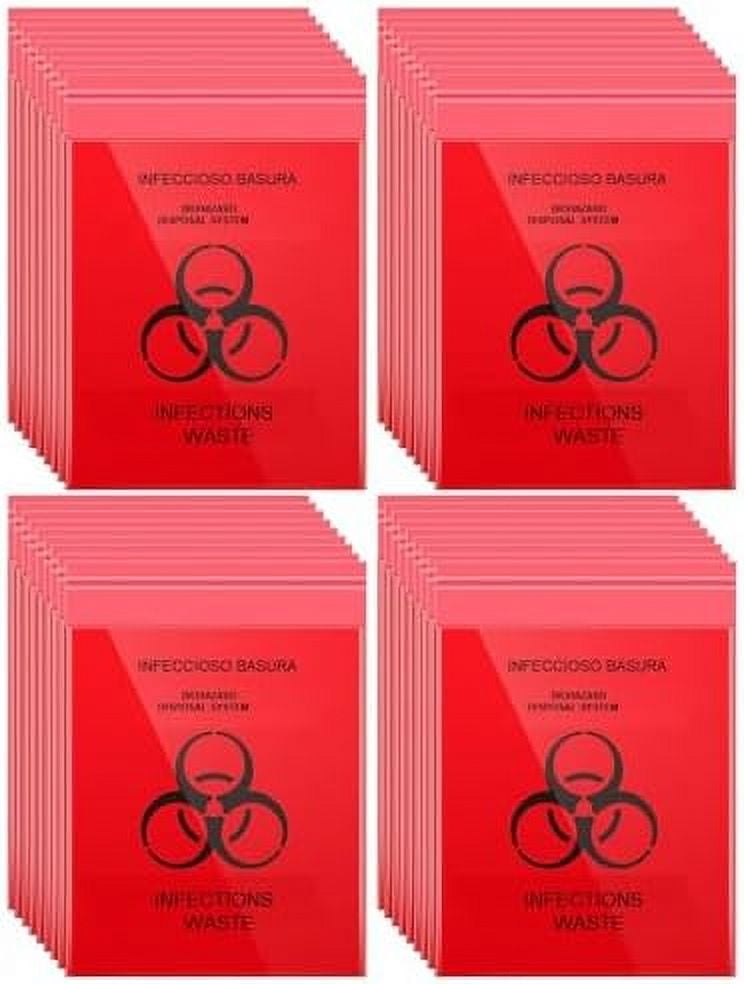 100/Bx Biohazard Waste Bags 9" x 10" Disposable Medical Red Plastic ...