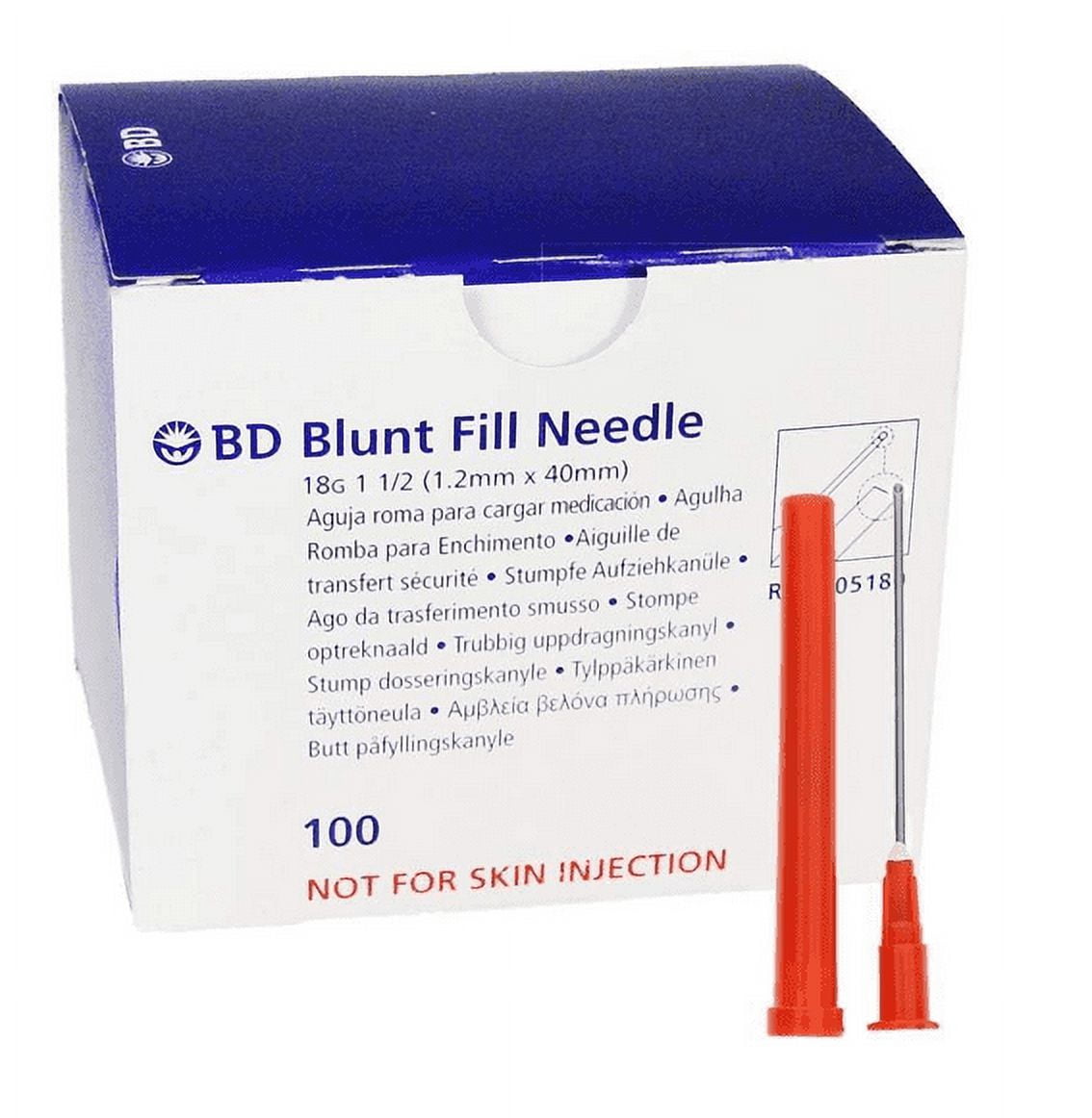 100/Bx Blunt Fill Needle 18G X 1/2 TW (1.2mm x 40mm) Drawing up or Mixing - Walmart.com