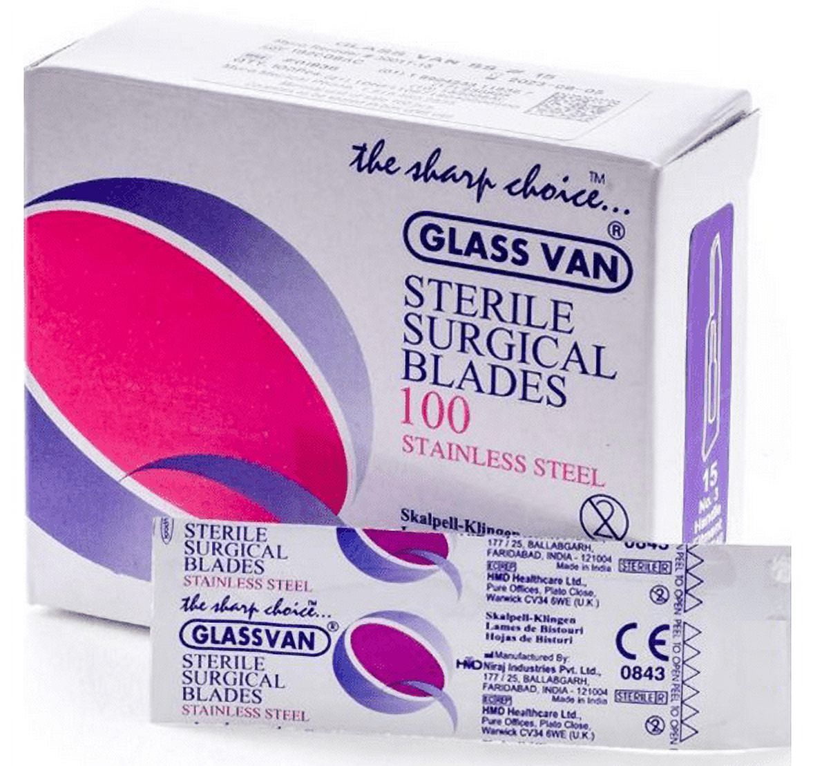 100/Bx Glass Van #15 High Grade Individually Wrapped Disposable ...
