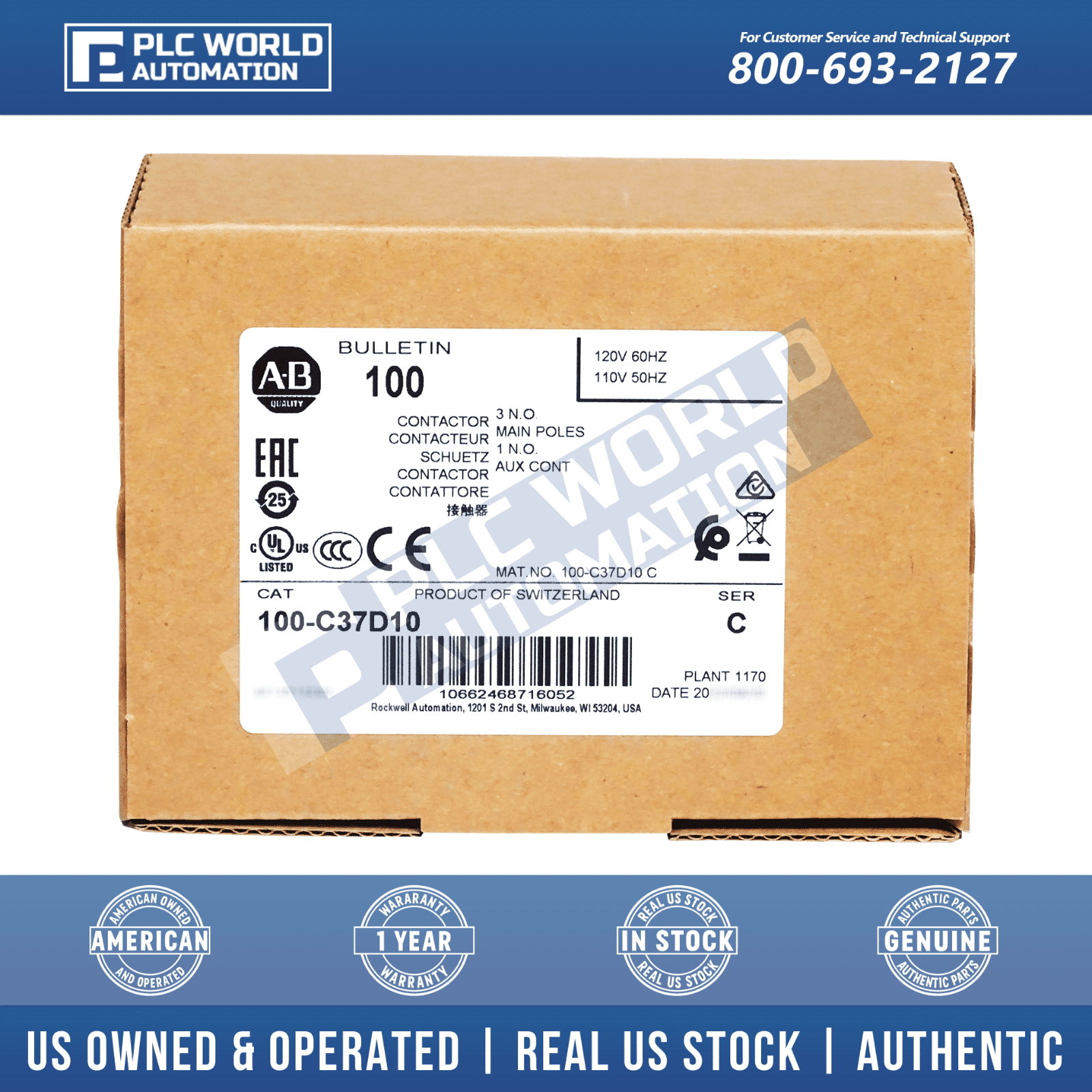 100-C37D10 Allen Bradley /C IEC Contactor, New, FREE UPS 2 Day Dlvry ...