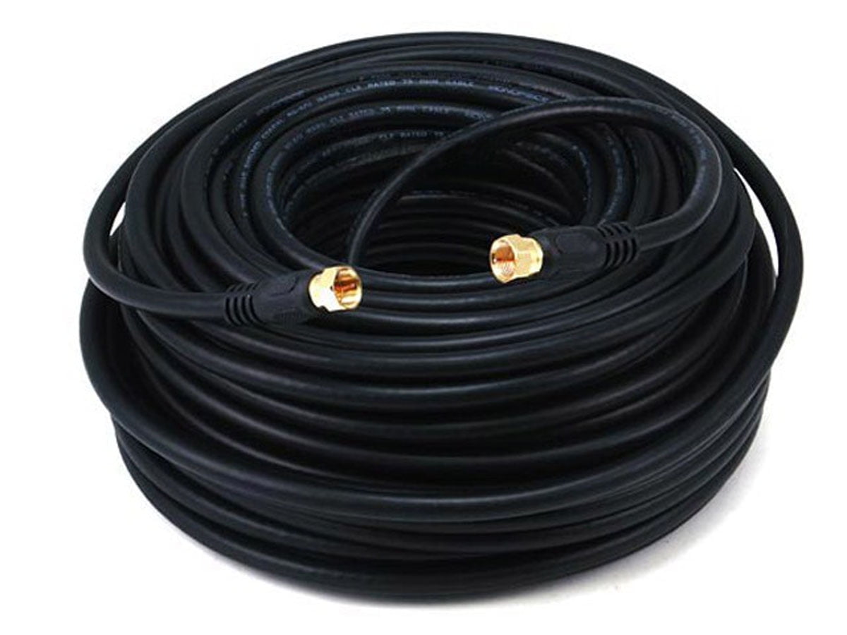 100' CL2 Quad Shielded RG6 F Type 18AWG Coaxial Cable Black 103035 - Walmart.com