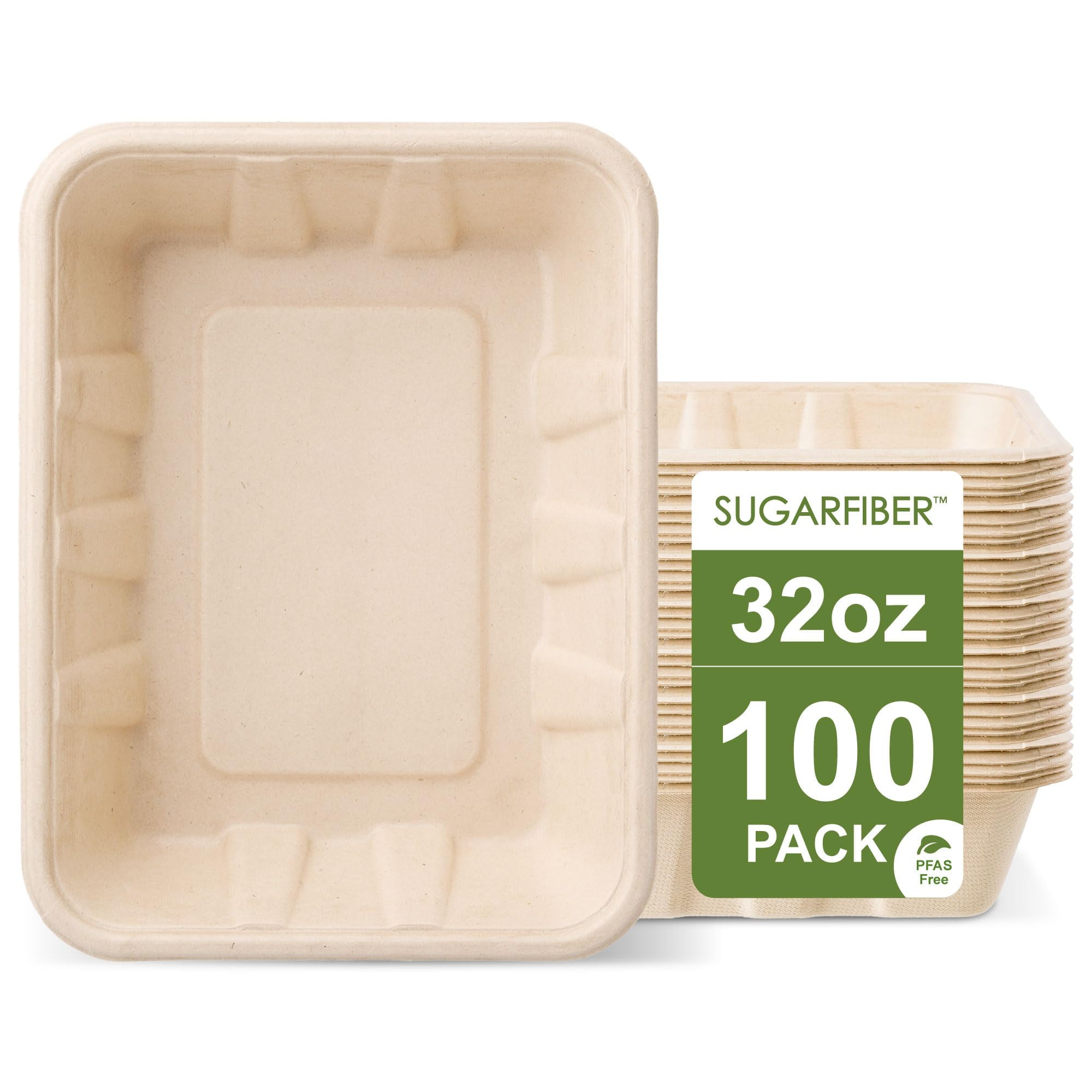 [100 COUNT]Harvest Pack 32 oz PFAS AFN1FREE Disposable Trays, 8.49" x 6 ...