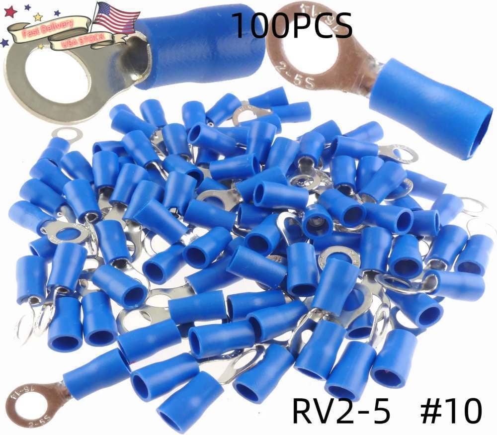 100 Car Ground Wire Ring Terminals Vinyl Blue 16-14 Gauge AWG Ga ...