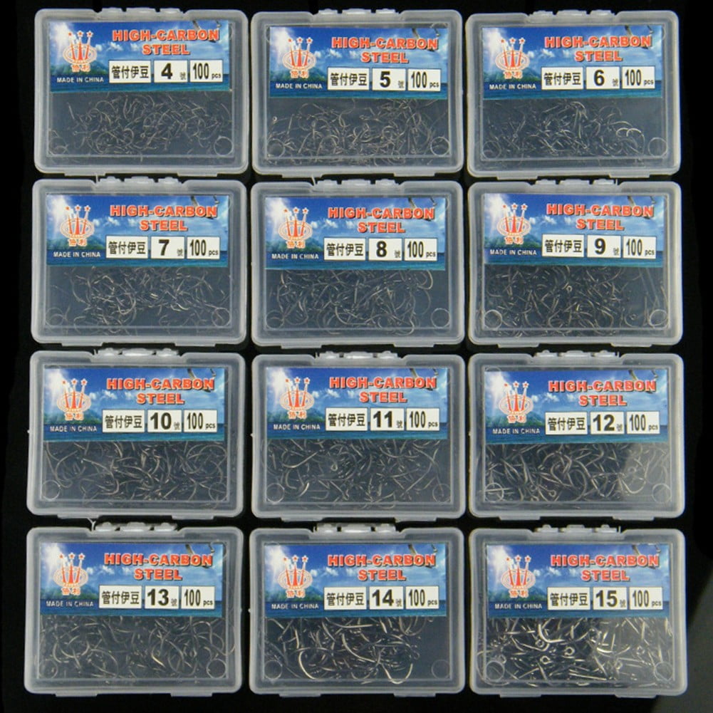 100 Carp Fishing Hook Box With Barb Crooked Mouth Black High Carbon ...