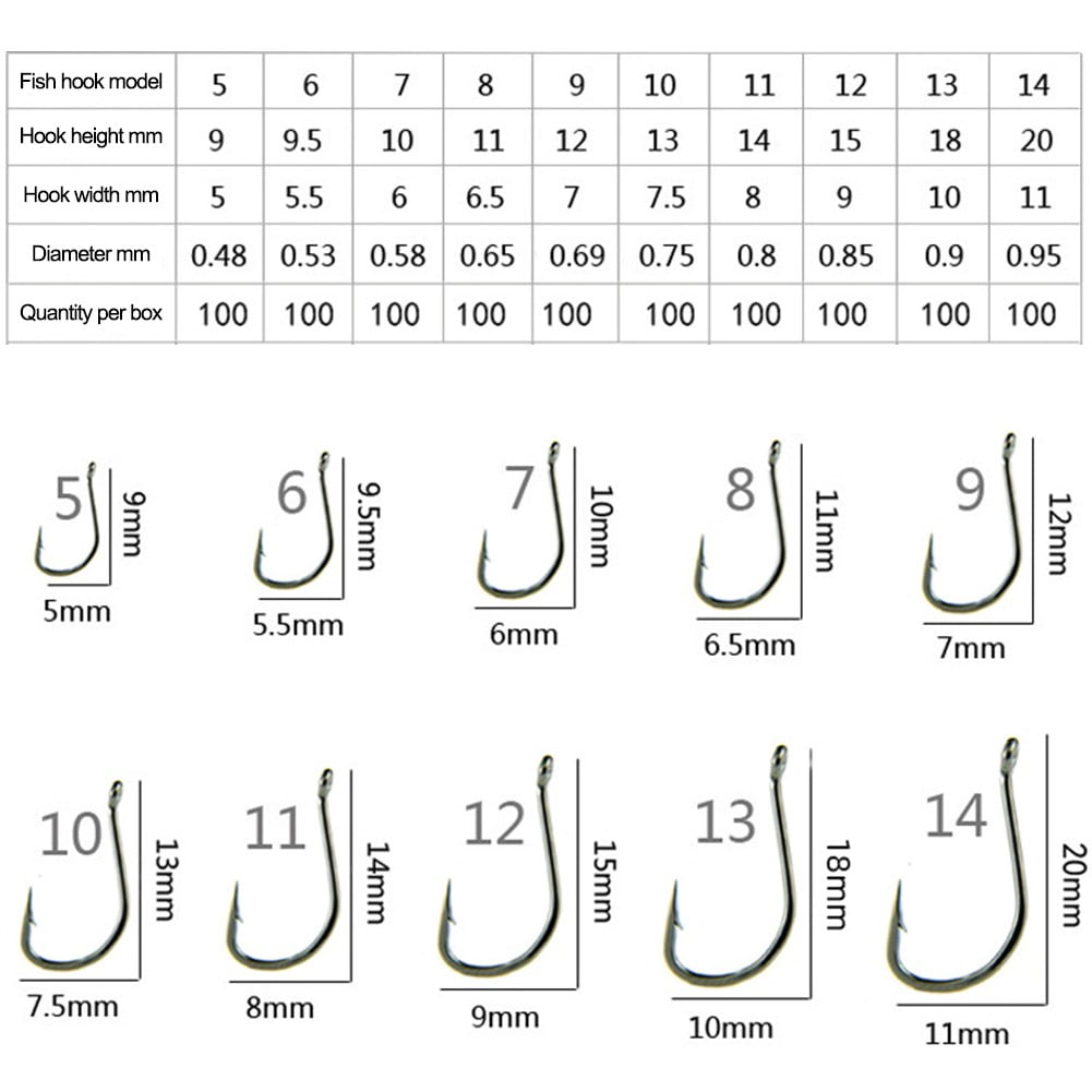 100 Carp Fishing Hook Box With Barb Crooked Mouth Black High Carbon ...