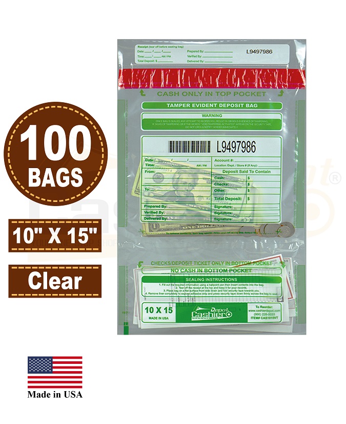 100 Cashier Depot Tamper Evident Bank Deposit/Cash Bags, 10" X 15 ...