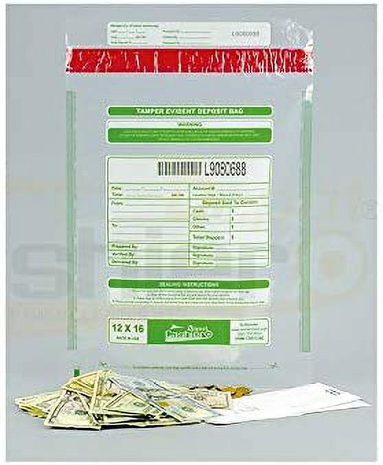 100 Cashier Tamper Evident Bank Deposit Bags, 12" x 16" Clear ...
