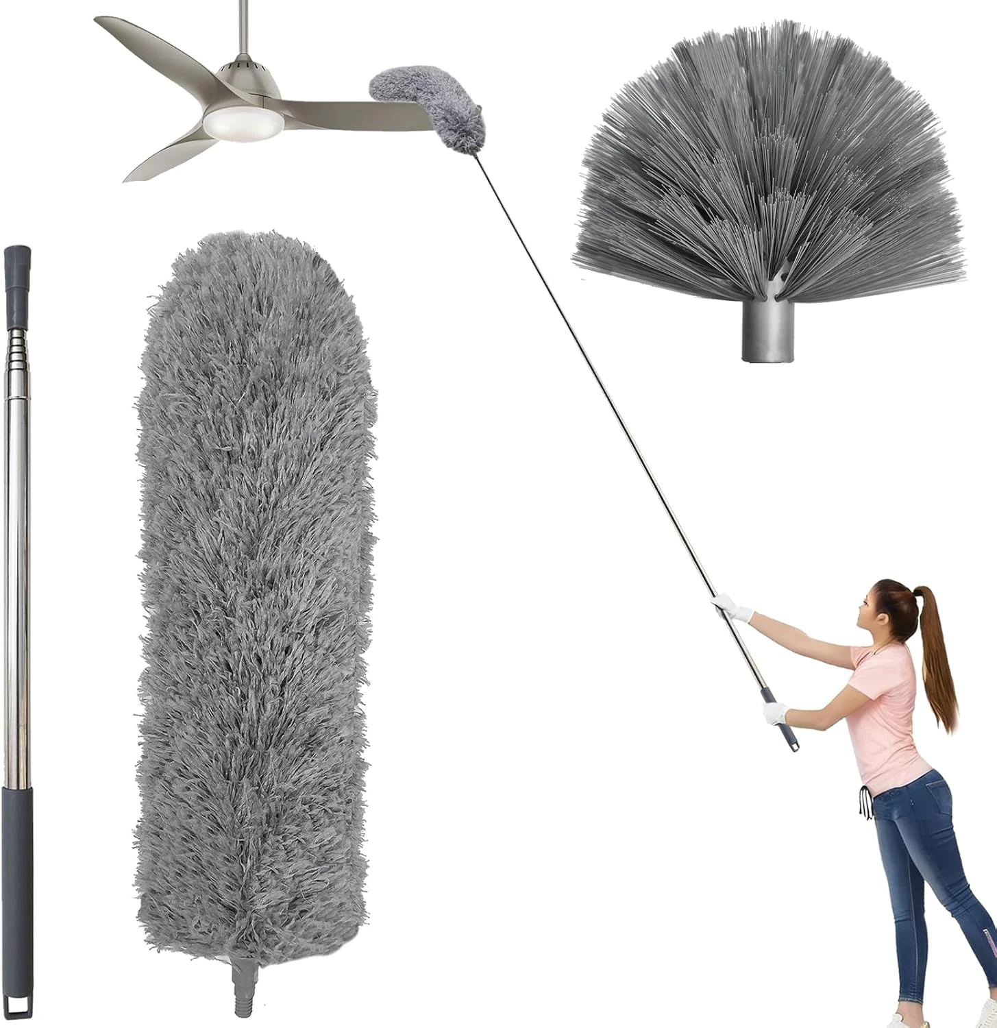 100" Ceiling Fan Duster With Extension Pole, Cobweb & Corner Brush ...