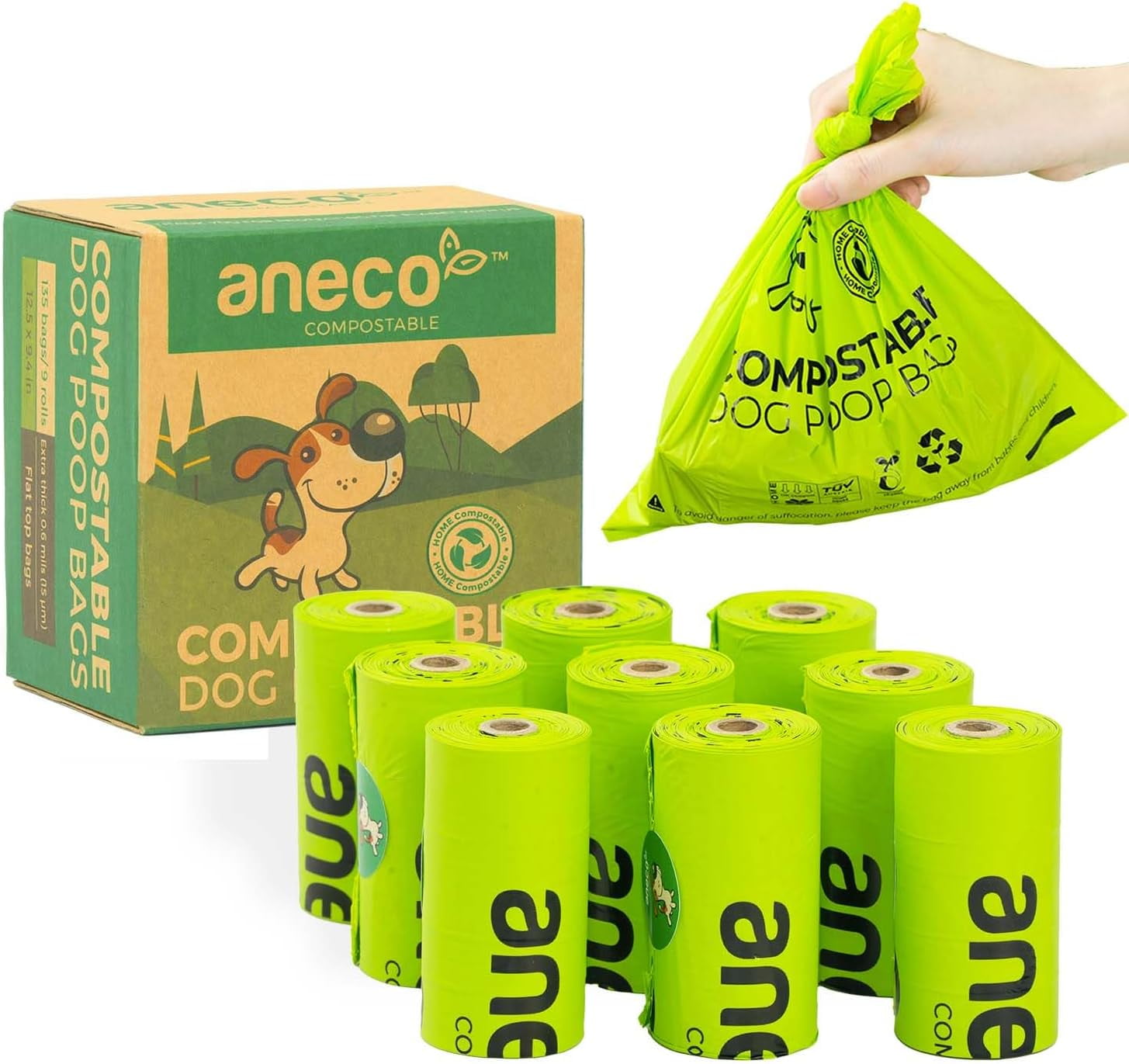 100% Certified Home Compostable Dog Poop Bags (135 Count/9 Rolls ...