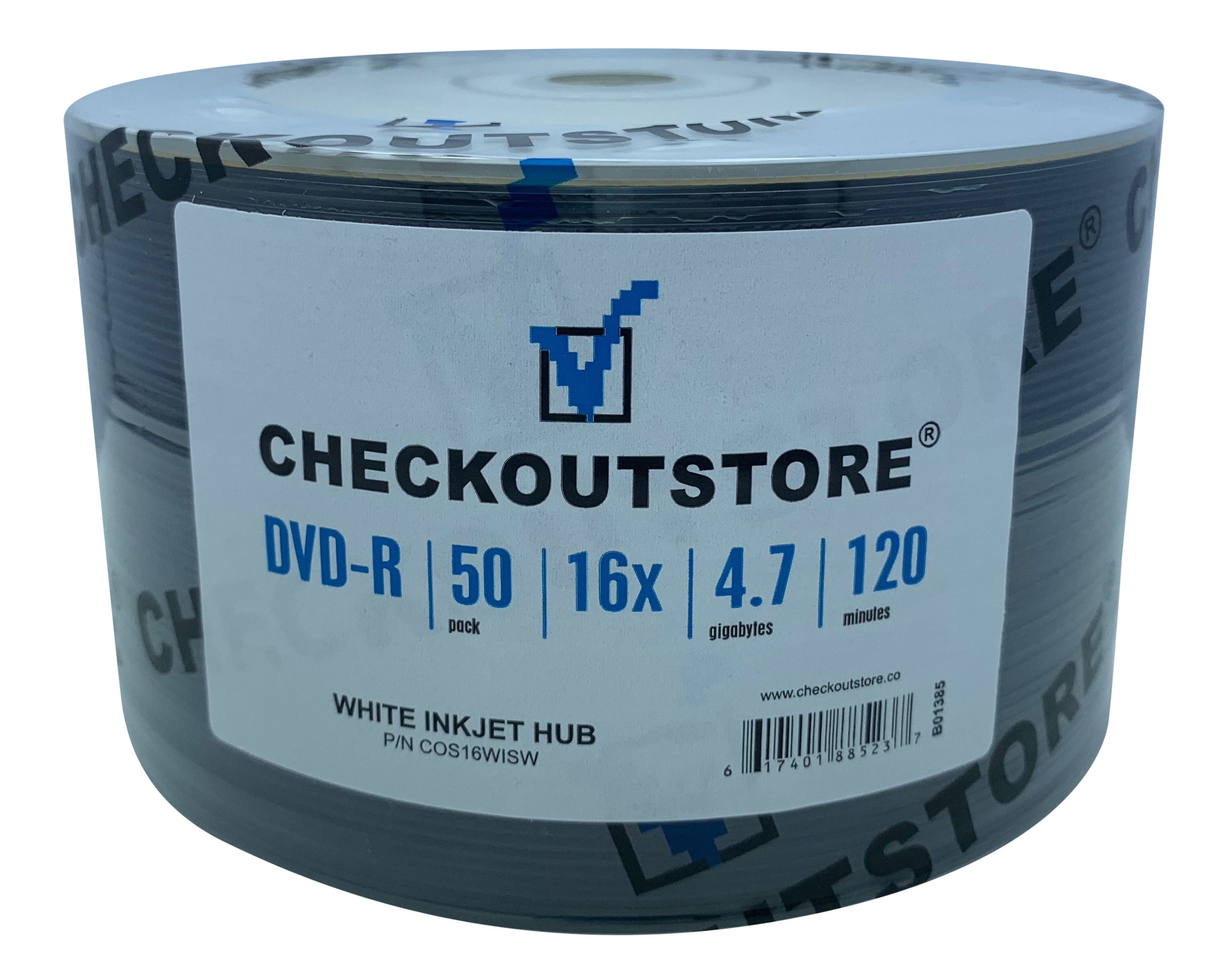 (100) CheckOutStore Premium 16x DVD-R 4.7GB in Tape Wrap (White Inkjet ...