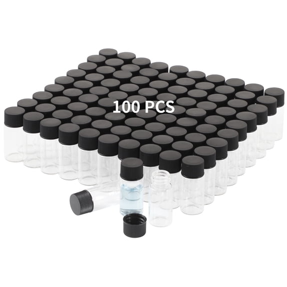100 Clear Glass Bottles, 0.34 oz Vials with Screw Caps, Small Lab ...