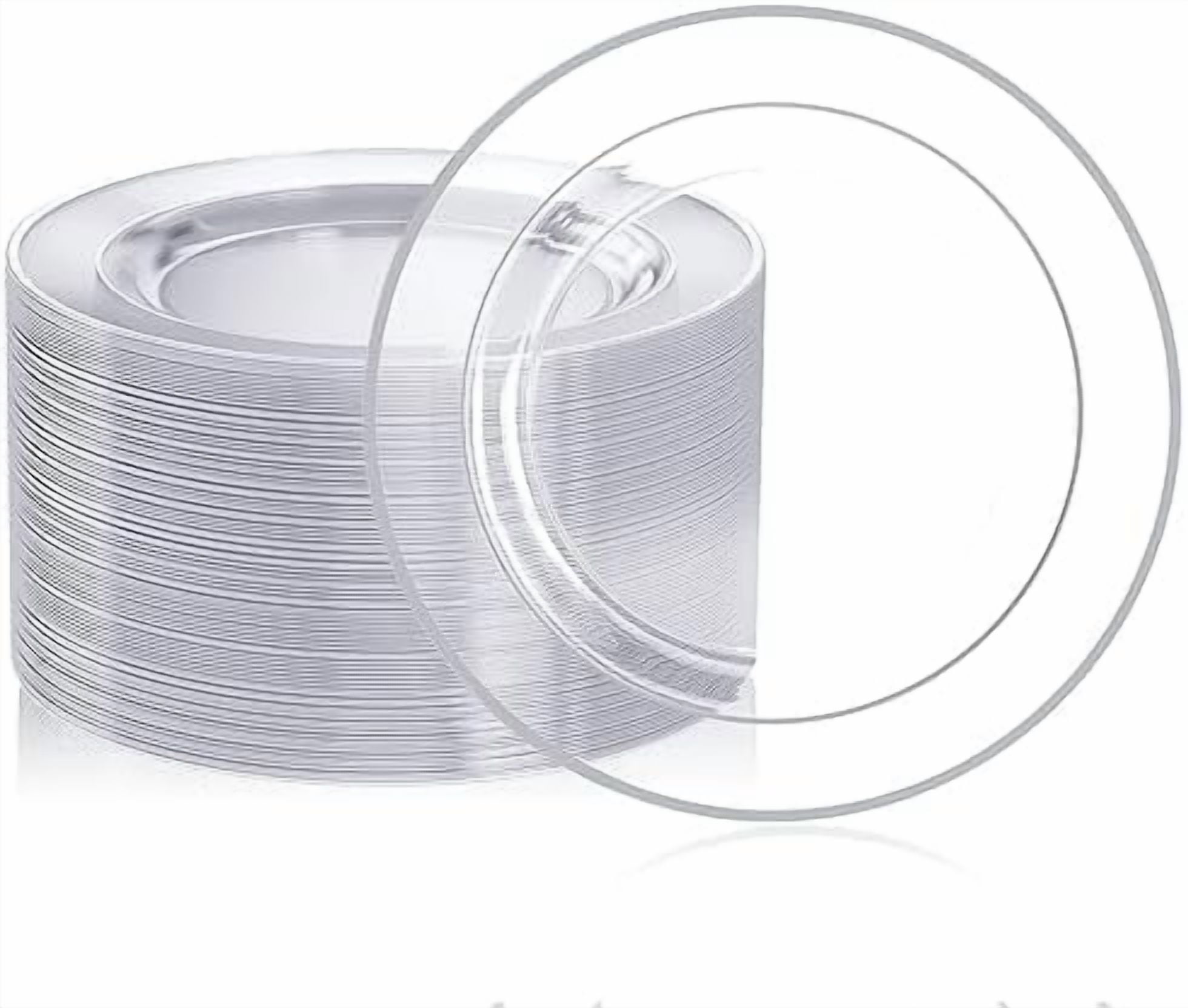 100 Clear Silver Plastic Plates 10 Inch, Disposable Clear Plates with ...