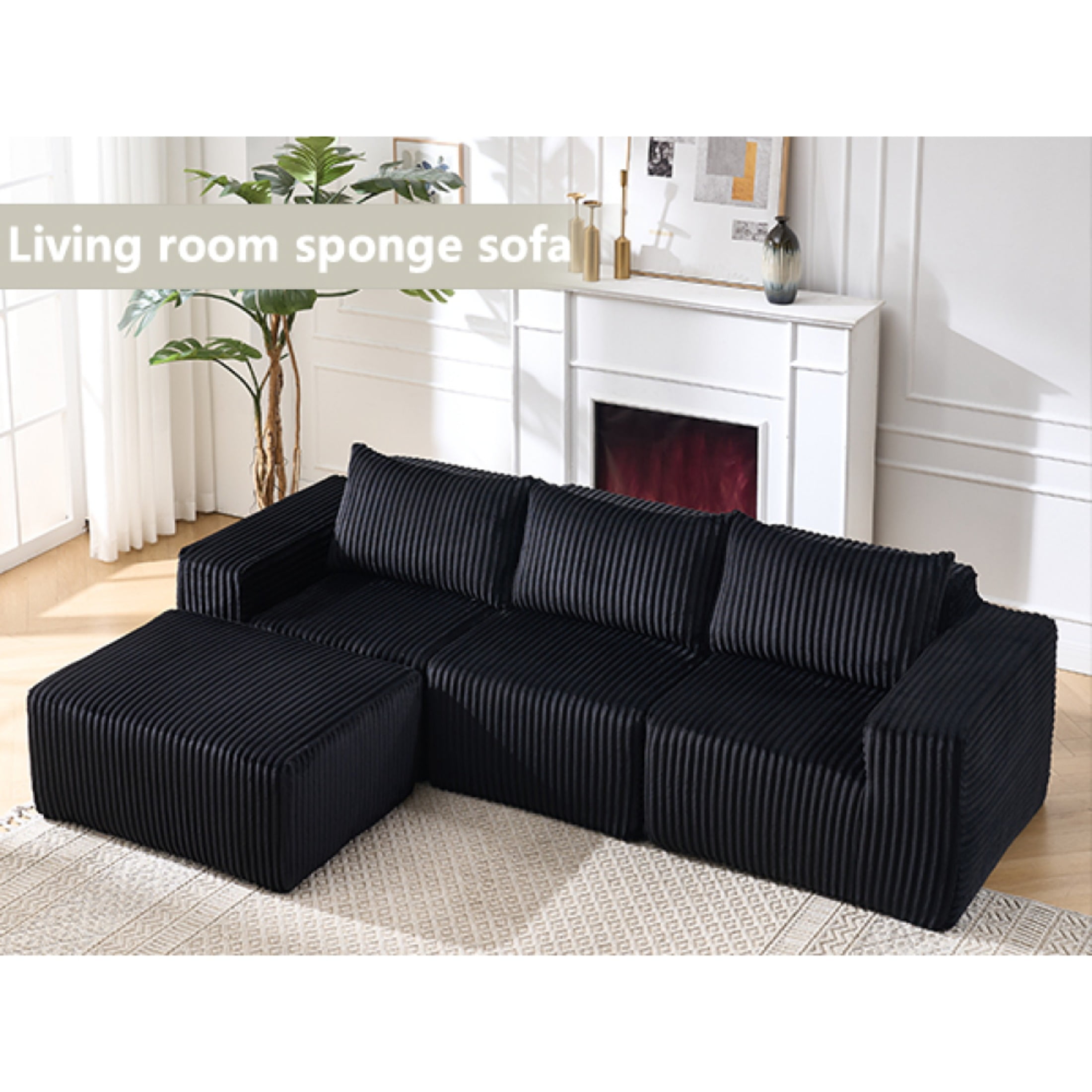 100" Cloud Couch, Black Modern Sectional Couches for Living Room, L ...