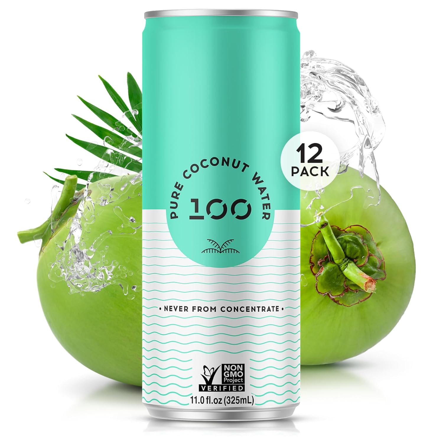 100 Coconuts Pure Coconut Water, Hydration, 11 fl oz Cans, 12 Pack ...