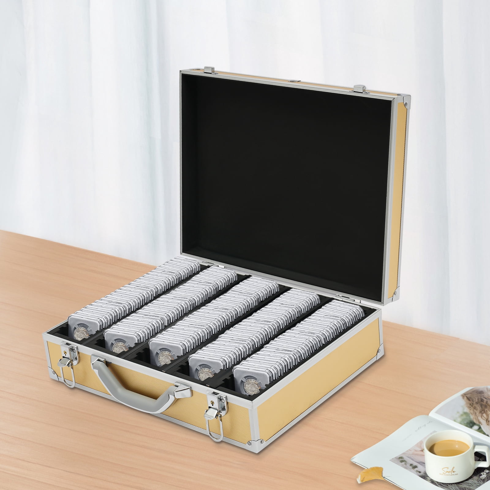 100 Coins Storage Display Lock Box Case Aluminum Coin Holder Coin ...