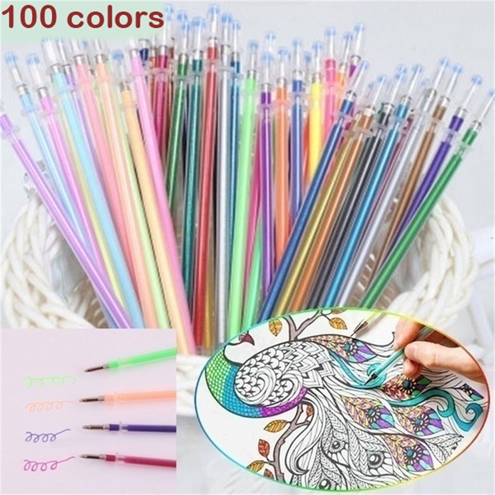 100 Color Gel Pen Refill Glitter Pen for Coloring Drawing Craft Marker ...