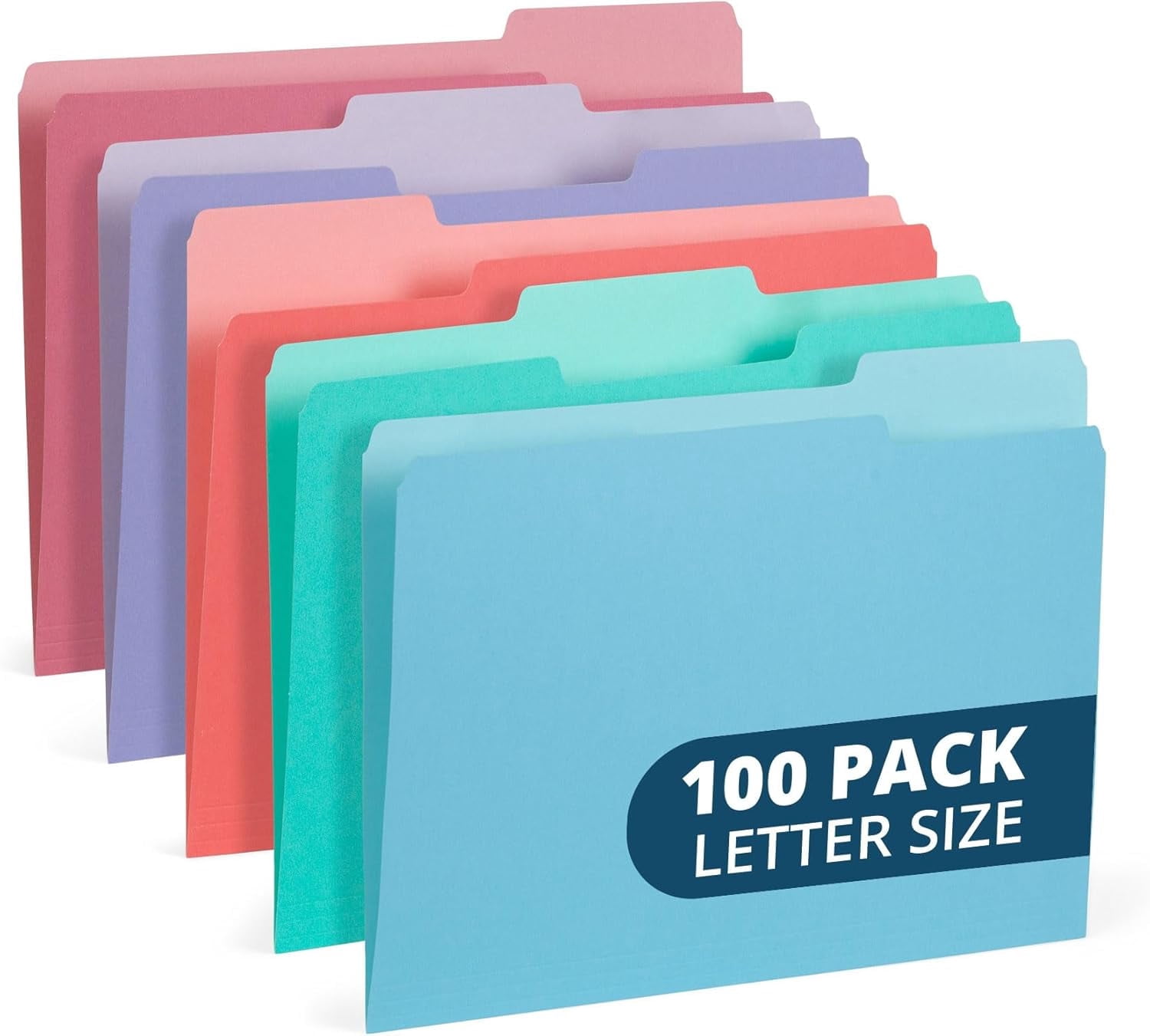 100 Colored File Folders, 1/3 Cut, Letter Size, Decorative Multicolor ...