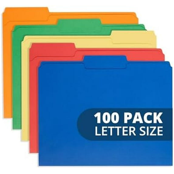 100 Colored File Folders Letter Size with 1/3 Cut Tabs, Assorted ...