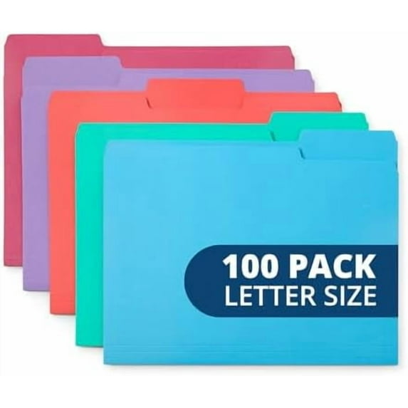 100 Colored File Folders Letter Size 1/3 Cut Tabs - Pastel File Folders ...