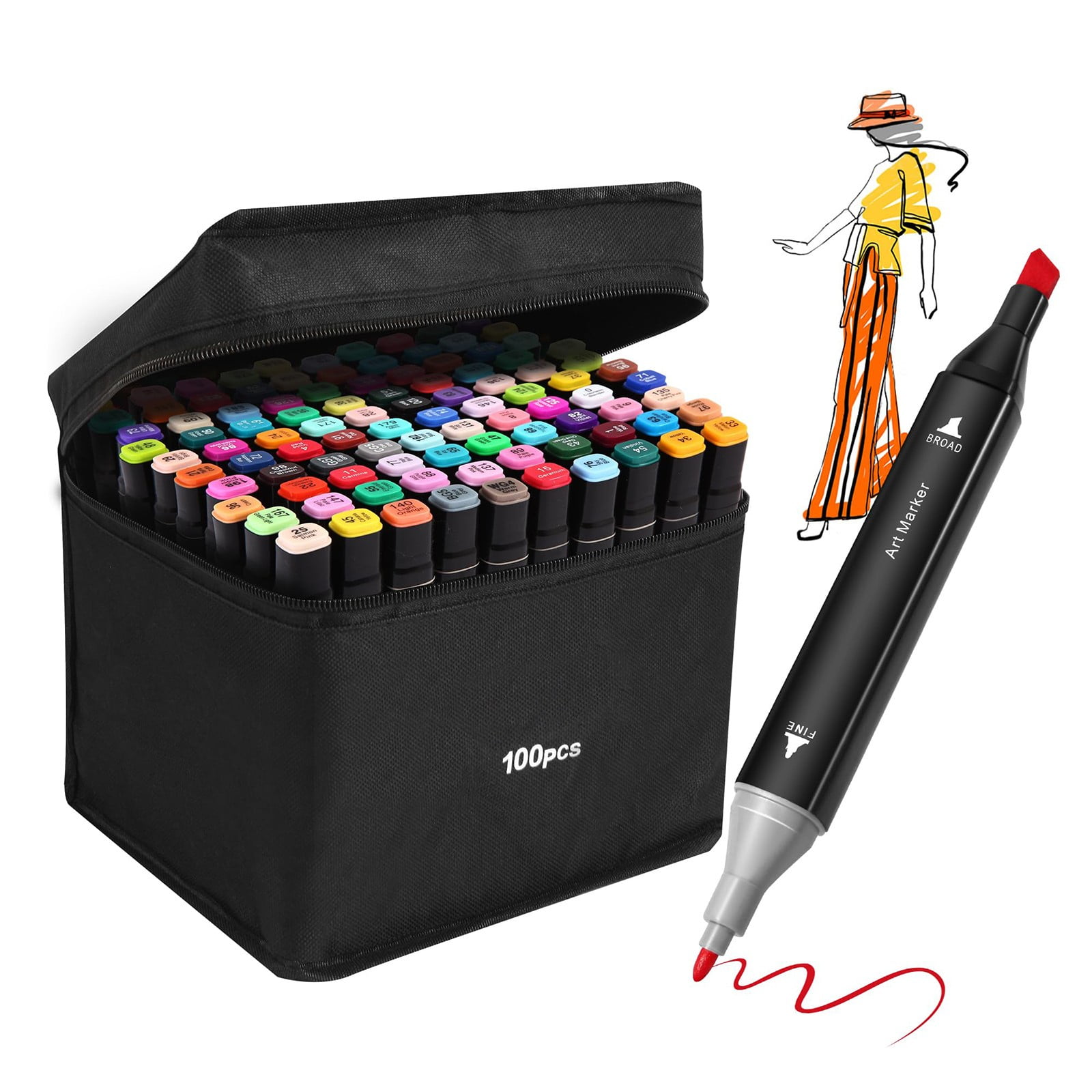 100 Colors Markers Set, Dual Tips Blender Art Marker for Drawing ...