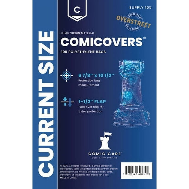 100 - ComiCare Current 3-Mil Polyethylene Comic Book Bags - 6-7/8" x 10 ...