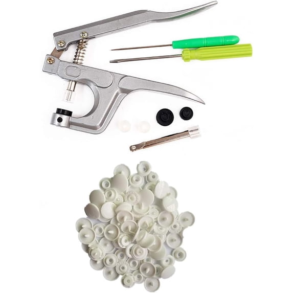 100 Complete White Plastic Snaps Hand-held Pliers Tool Installs Size 20 ...