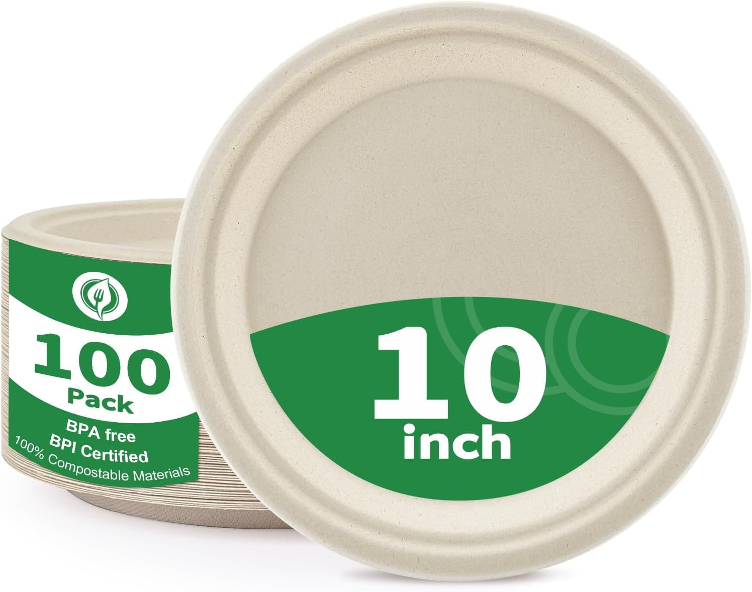 100% Compostable 10 Inch Large Paper Plates [100 Pack Bulk] - Heavy ...