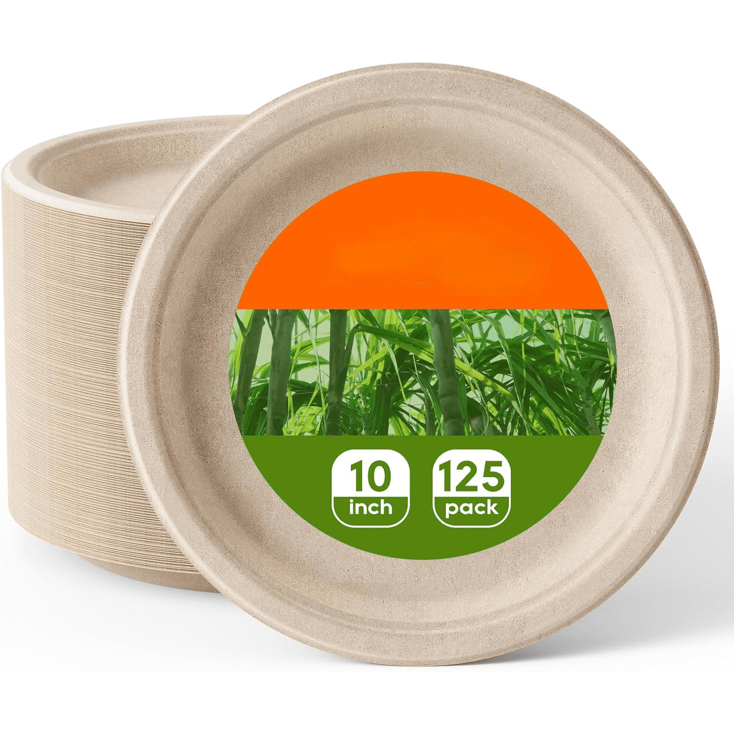 100% Compostable 10 Inch Paper Plates, 125 Pack Heavy Duty Disposable ...