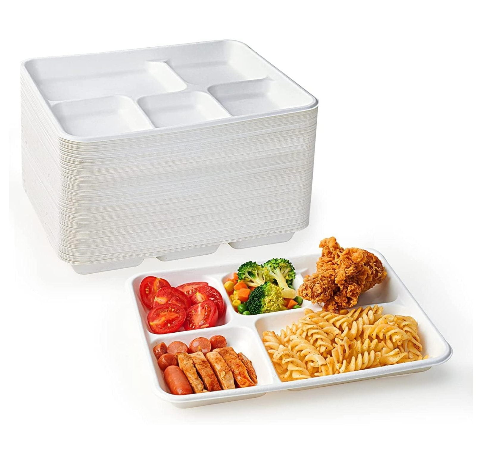 100% Compostable 10x8 / 5 Cp Tray [125-Pack], Heavy Duty Eco-Friendly ...