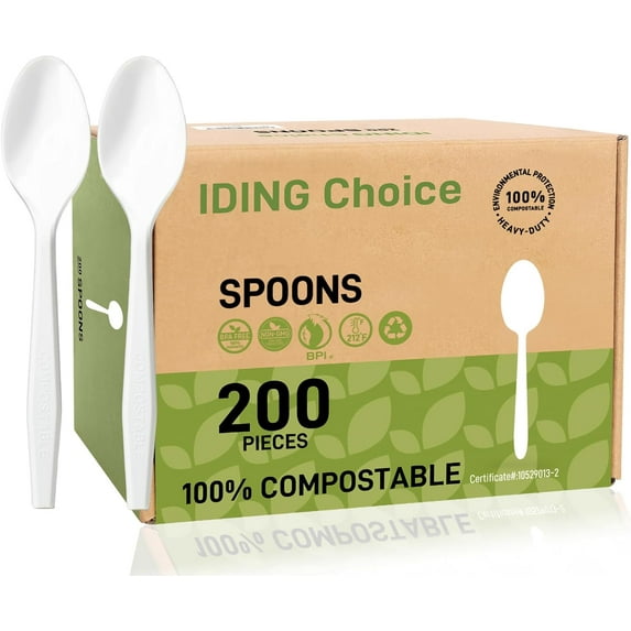 100% Compostable 200 Count No Plastic Spoons, Plastic Utensils, The ...
