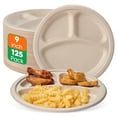100% Compostable 5 Compartment Plates, 125 Pack Disposable Paper Plates ...
