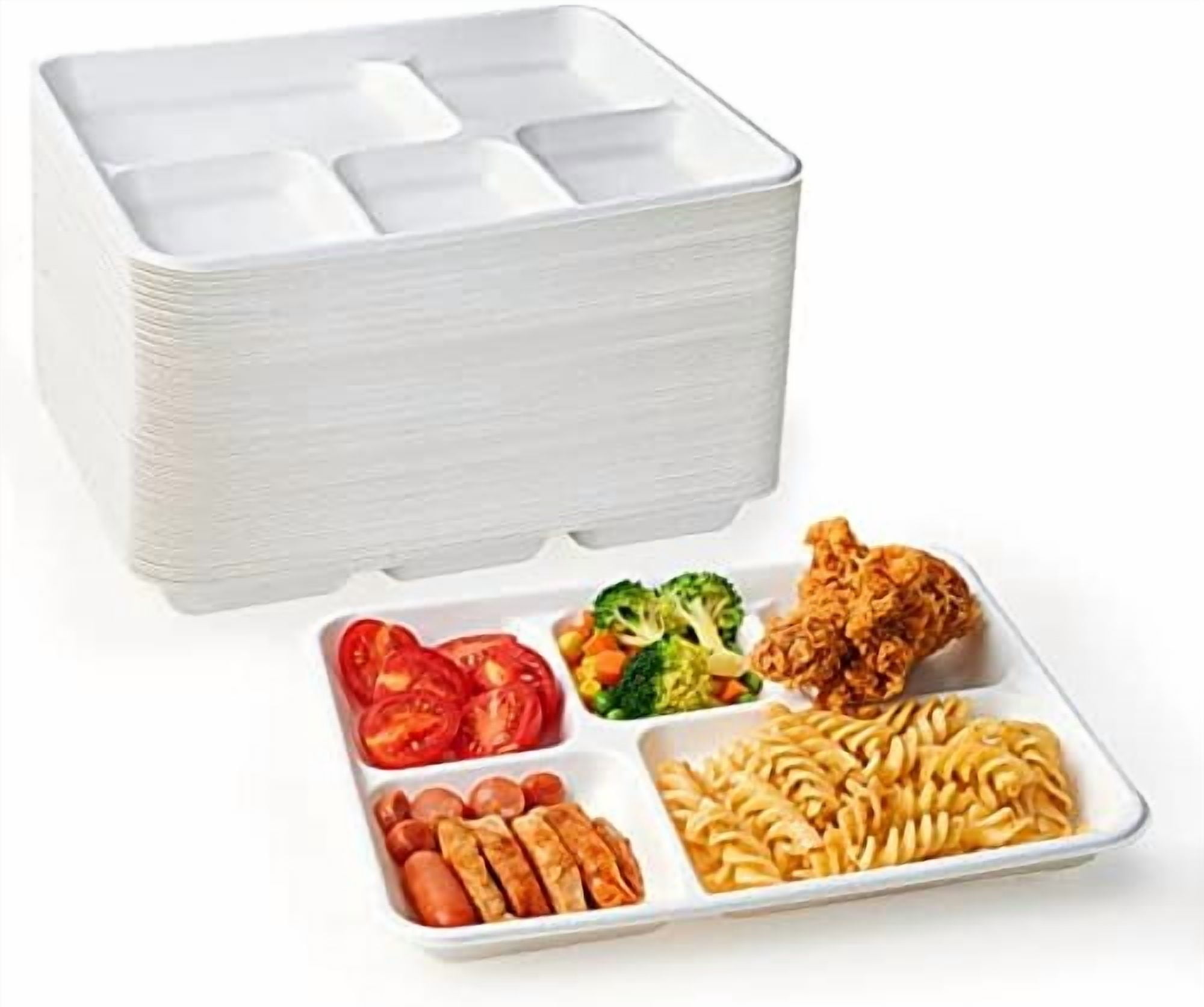 100% Compostable 5 Compartment Plates, 125 Pack Disposable Paper Plates ...