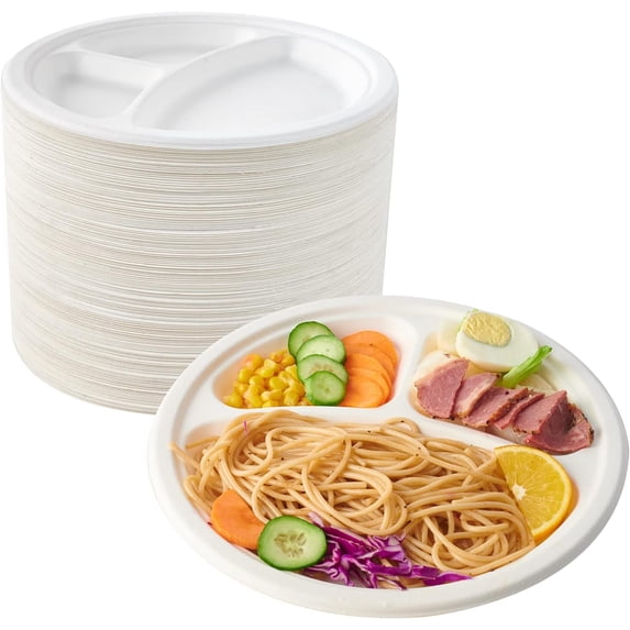 100% Compostable 5 Compartment Plates,Disposable Compartment Paper ...