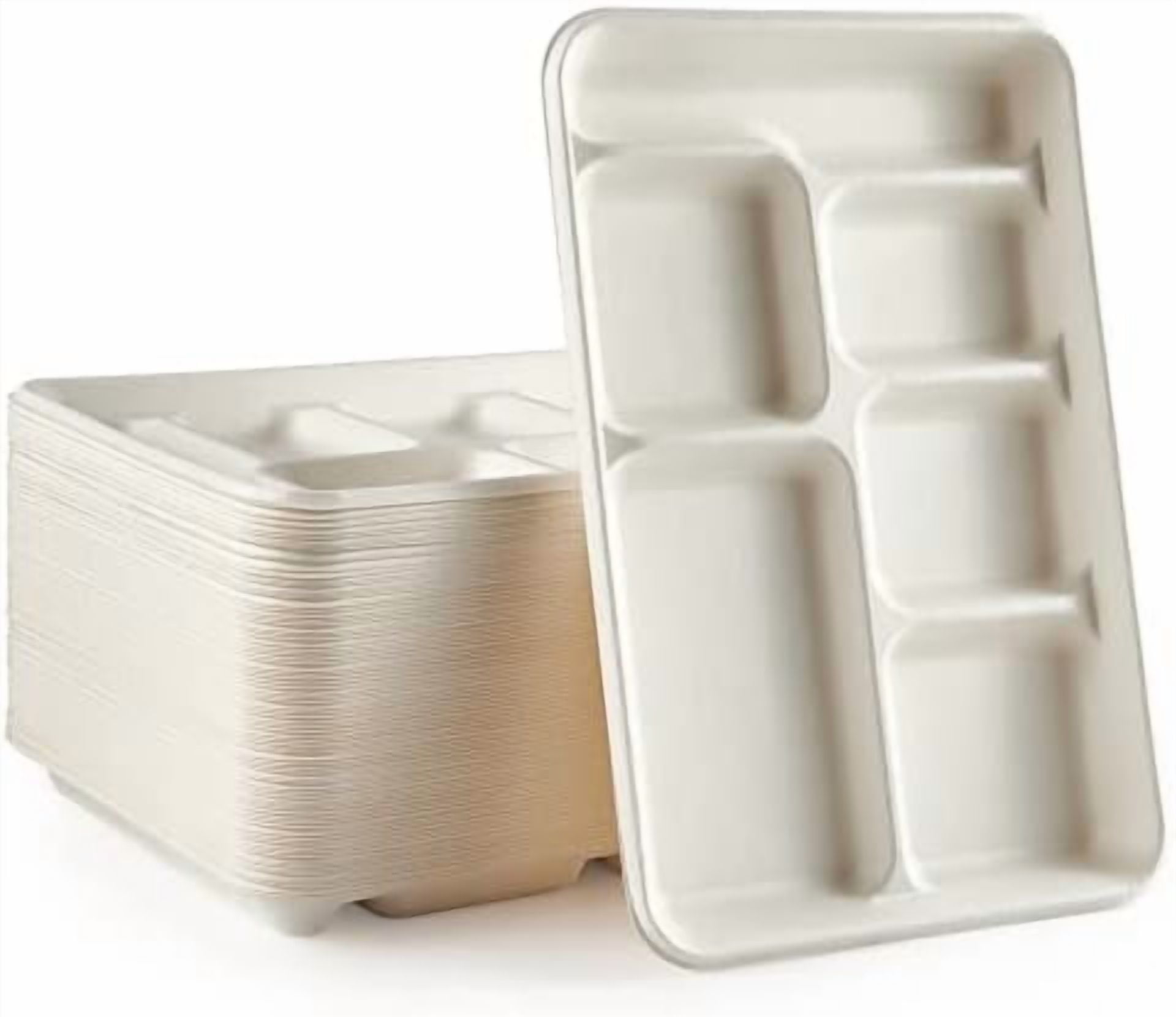 100% Compostable 6 Compartment Plates, 90 Pack Compartment Paper Plate ...