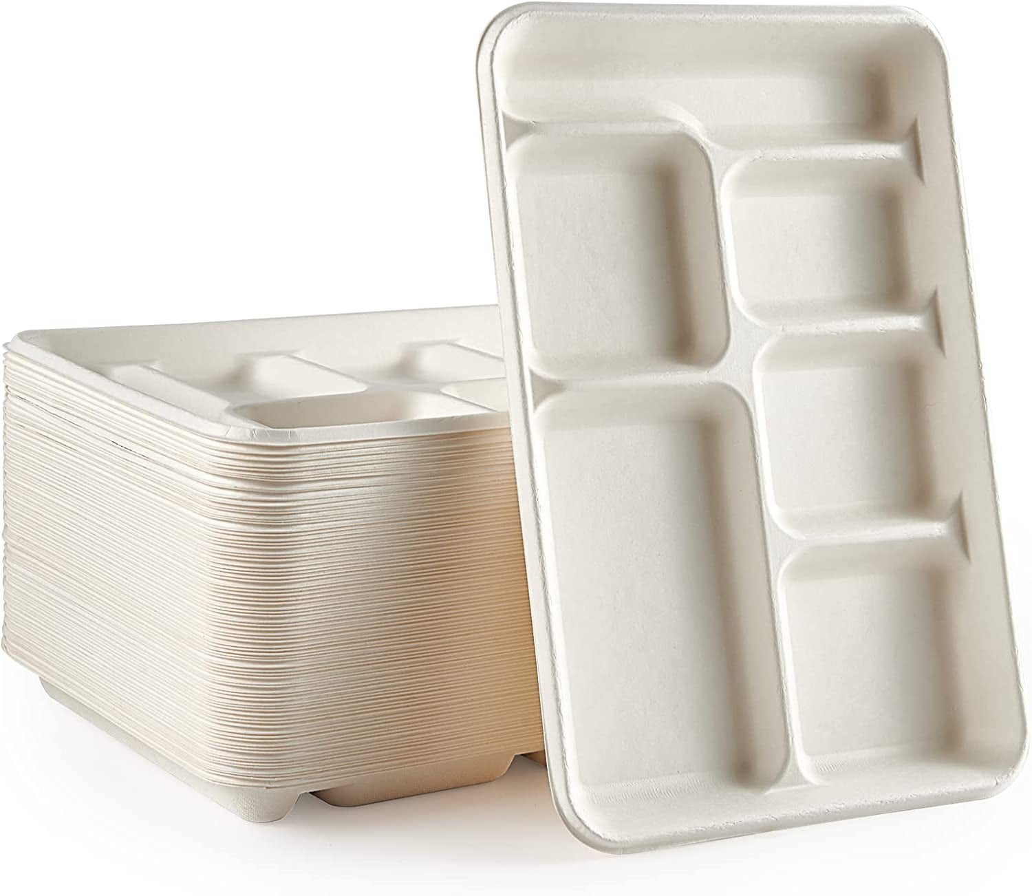 100% Compostable 6 Compartment Plates 90 Pack Compartment Paper Plate ...