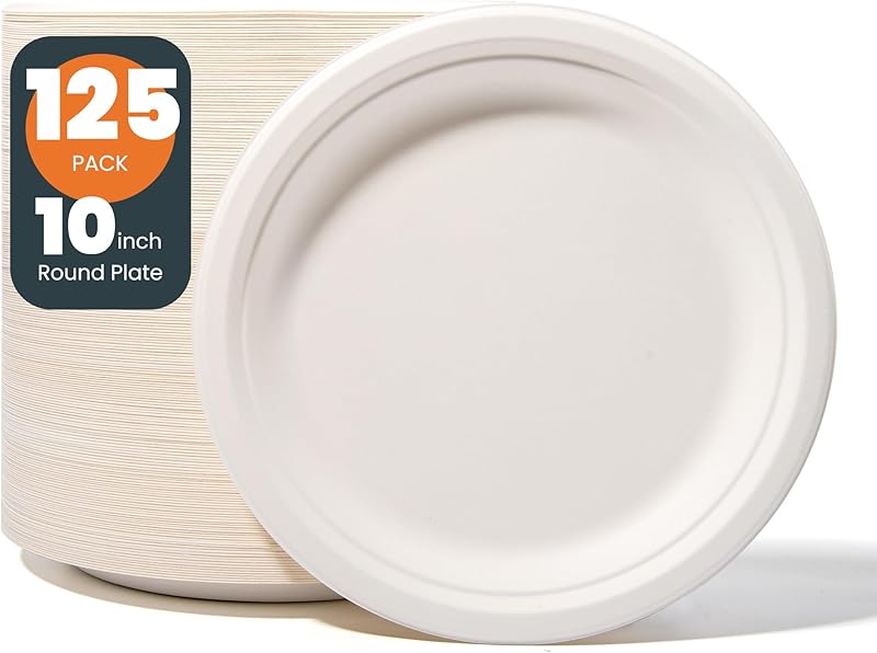 100% Compostable 7 inch Paper Plates, [125-Pack] Disposable Dessert ...