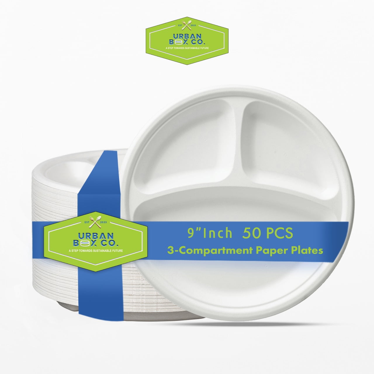 Urban Box Co 9-inch 3-Compartment Heavy Duty Paper Plates, Eco-Friendly ...
