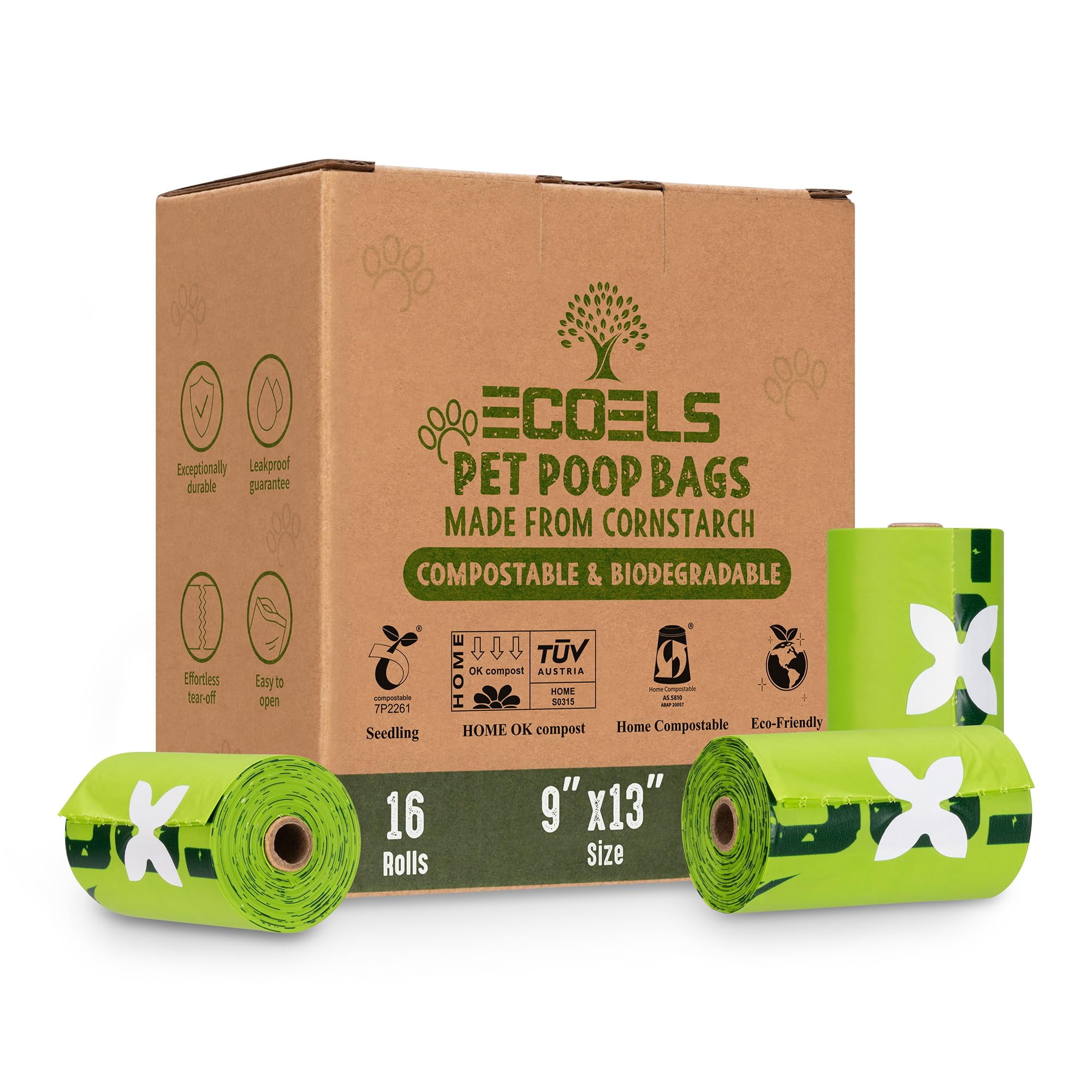 100% Compostable Biodegradable Dog Poop Bags| Unscented 16 Refill Rolls ...