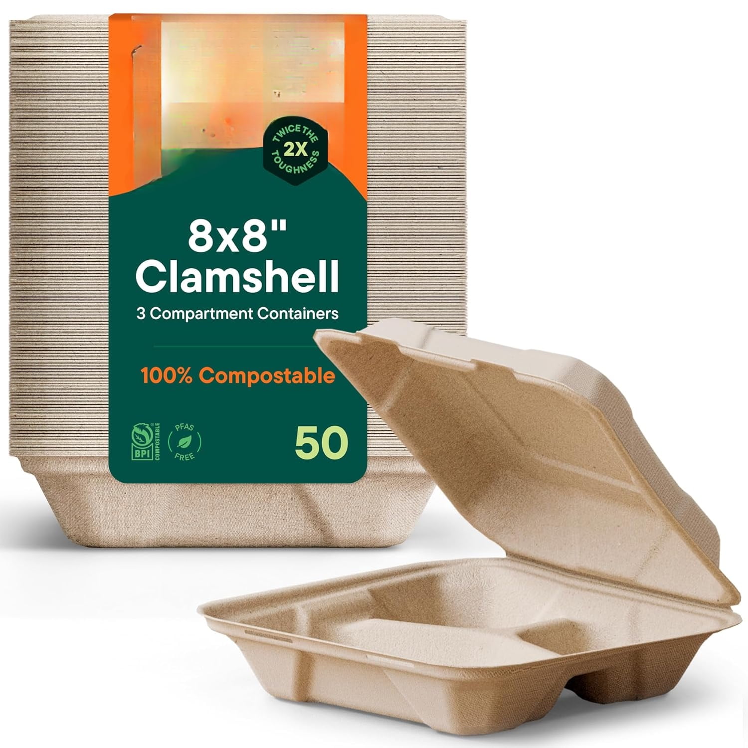 100% Compostable Clamshell Take Out Food Containers Heavy-Duty Quality ...