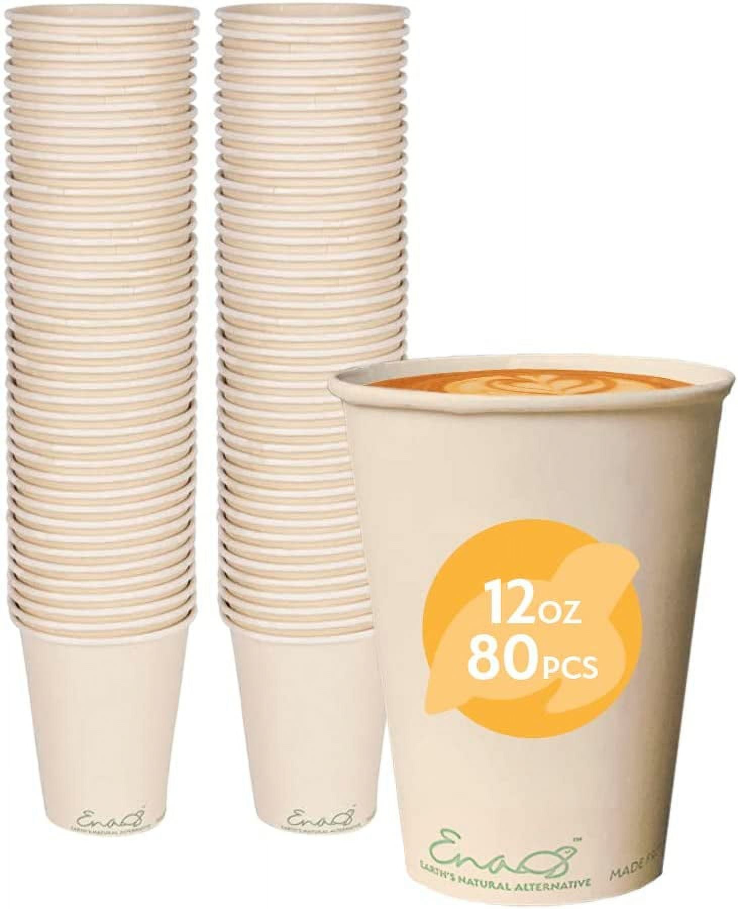100% Compostable Disposable Coffee Cups [12oz 80 Pack] Paper Cups Made ...