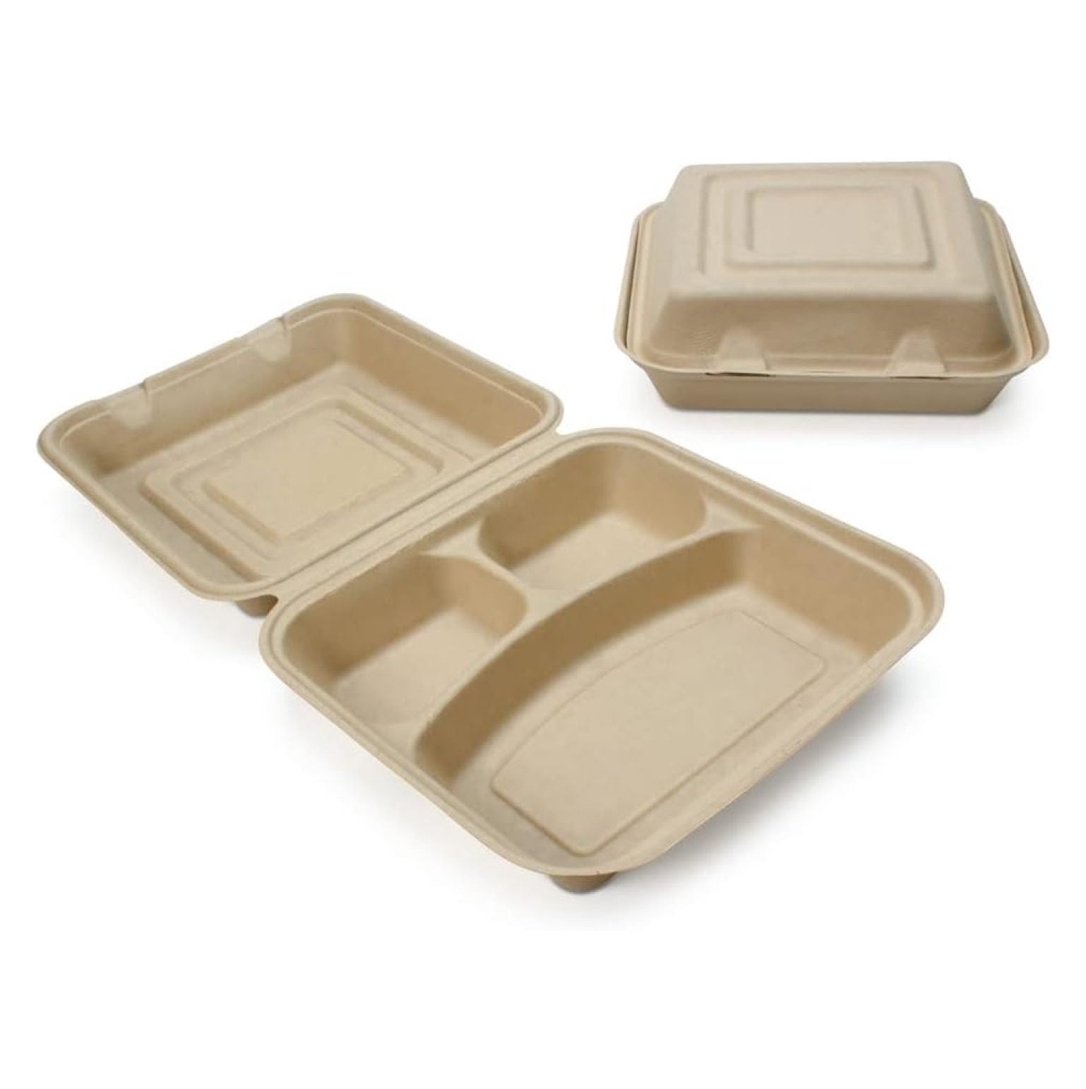 100% Compostable Disposable Food Containers with Lids [9”X9” 3-Comp 200 ...