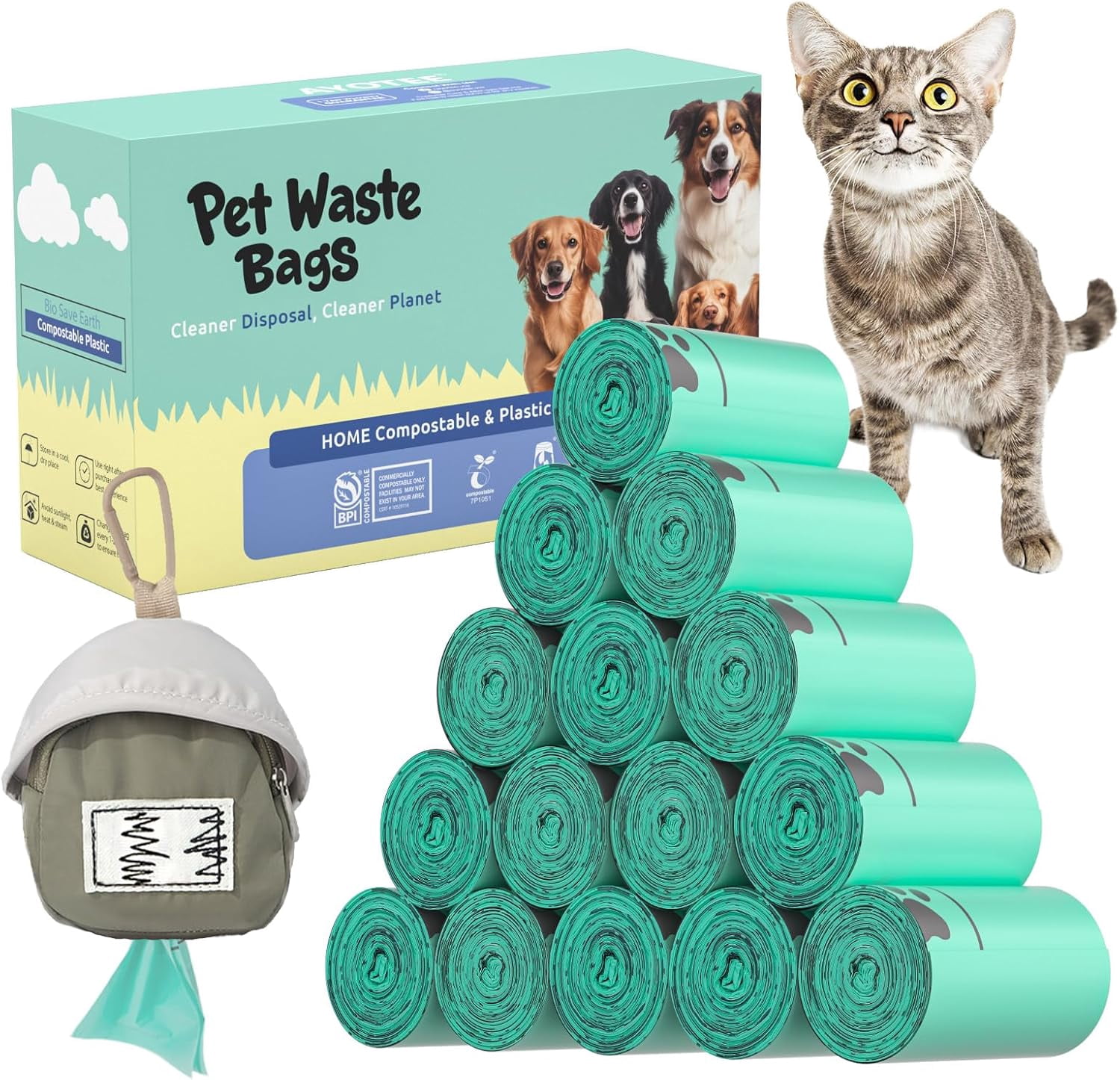 100% Compostable Dog Poop Bags with Dispenser, 280 Count, Plastic-free ...