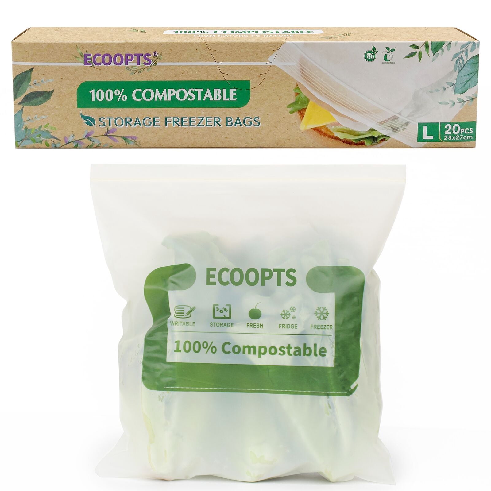 100% Compostable Large Gallon Zip Bag | ECO-Friendly Food Storage Bags ...