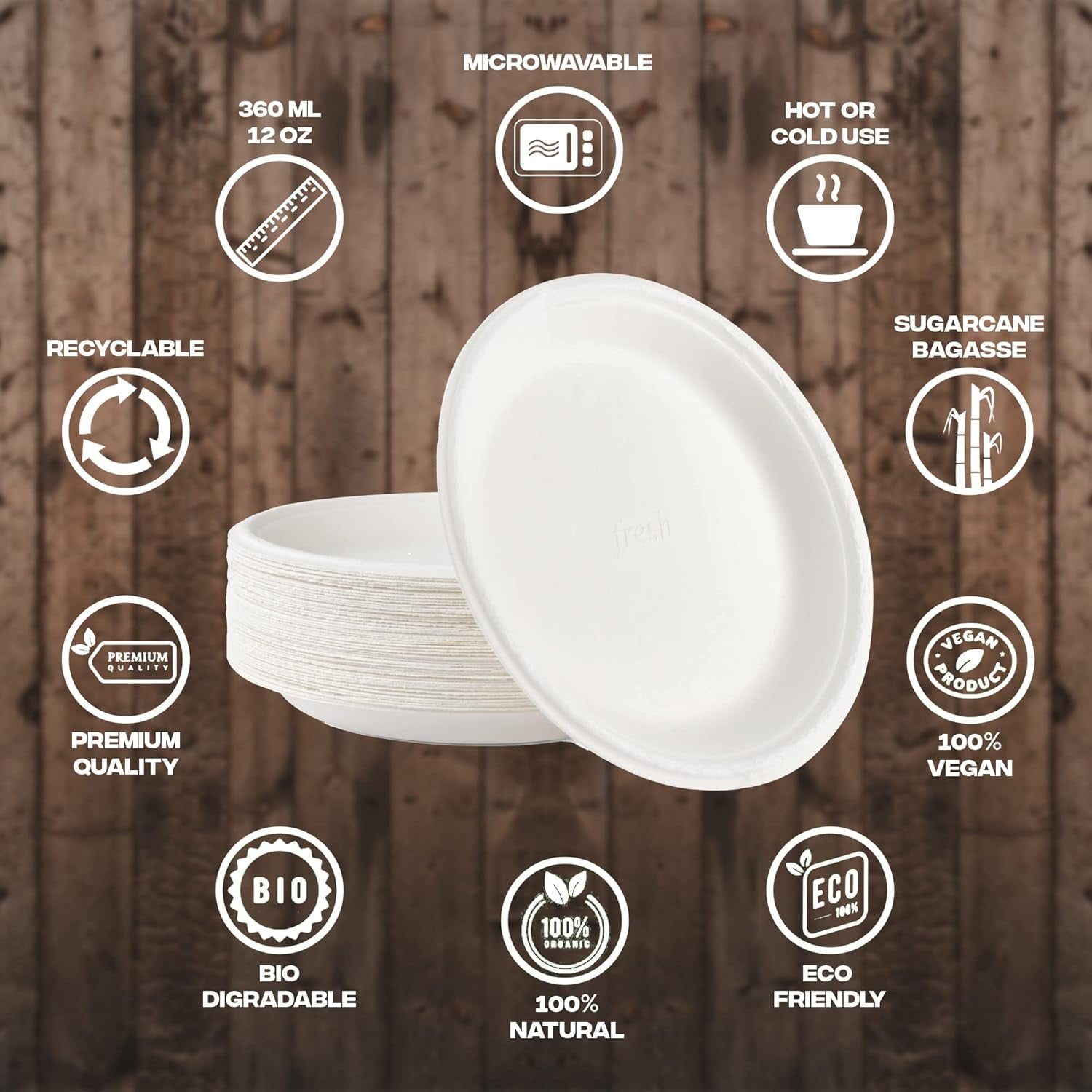 100% Compostable Natural Bagasse, Sugarcane Fiber Biodegradable Heavy ...