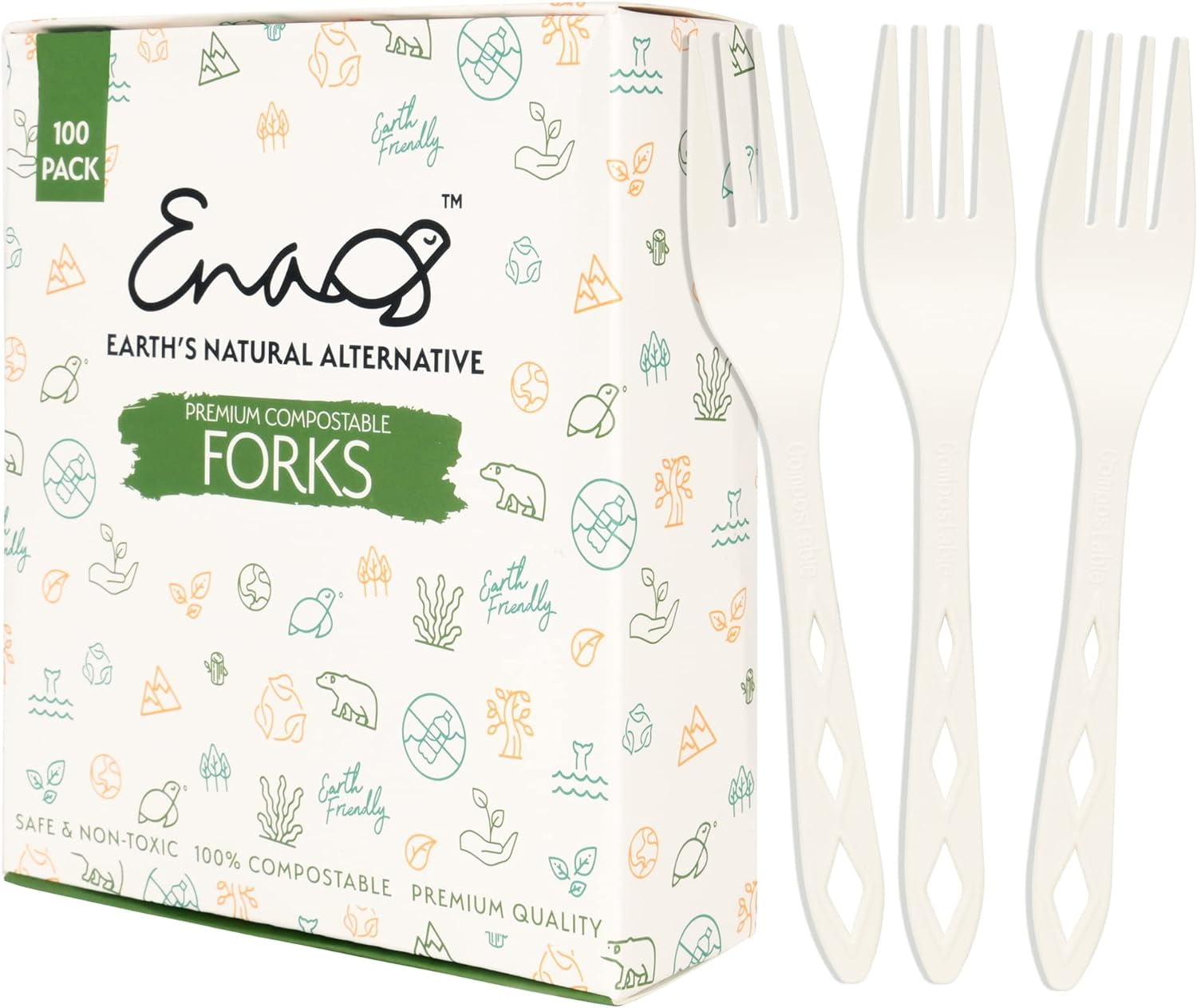100% Compostable Non Plastic Forks [100 Pack] - Eco-Friendly Disposable ...