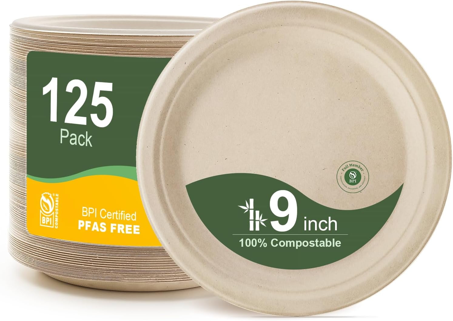 100% Compostable Oval Paper Plates 12 Inch, 125-Pack Heavy Duty Paper ...
