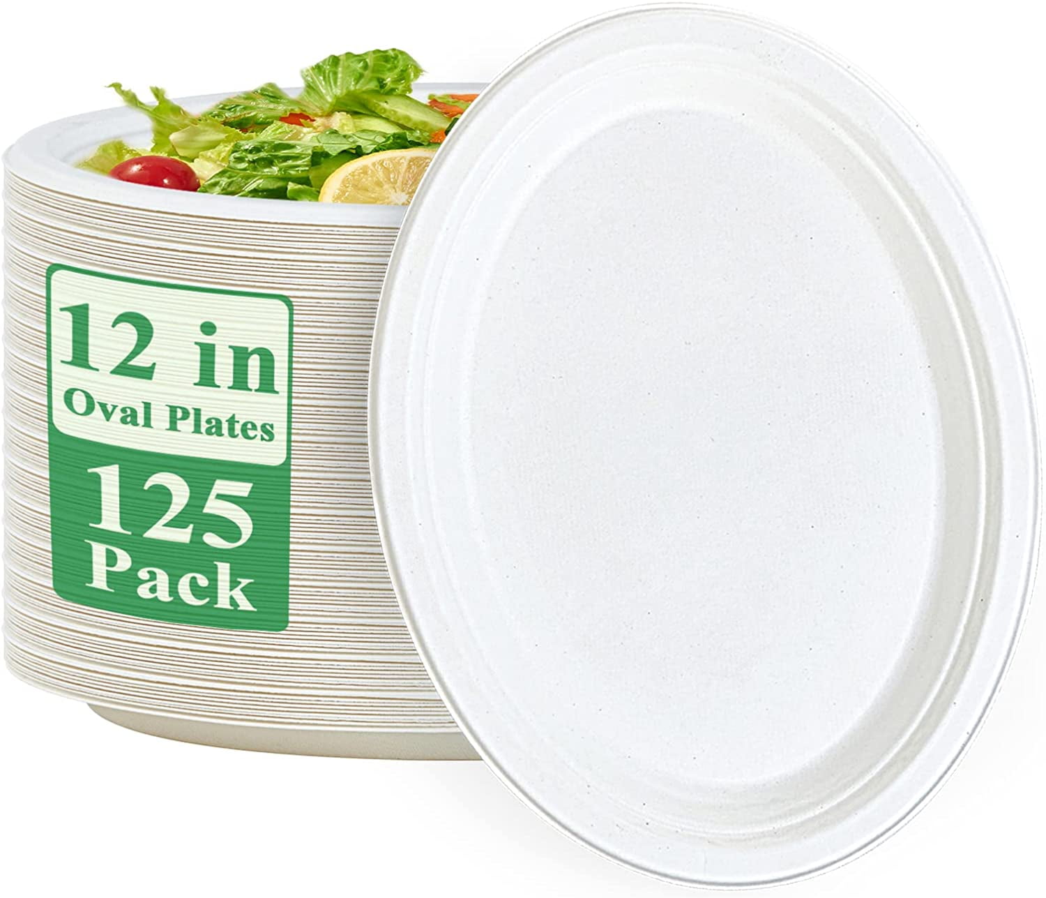 100% Compostable Oval Paper Plates 12 inch 125 Pack Super Strong ...