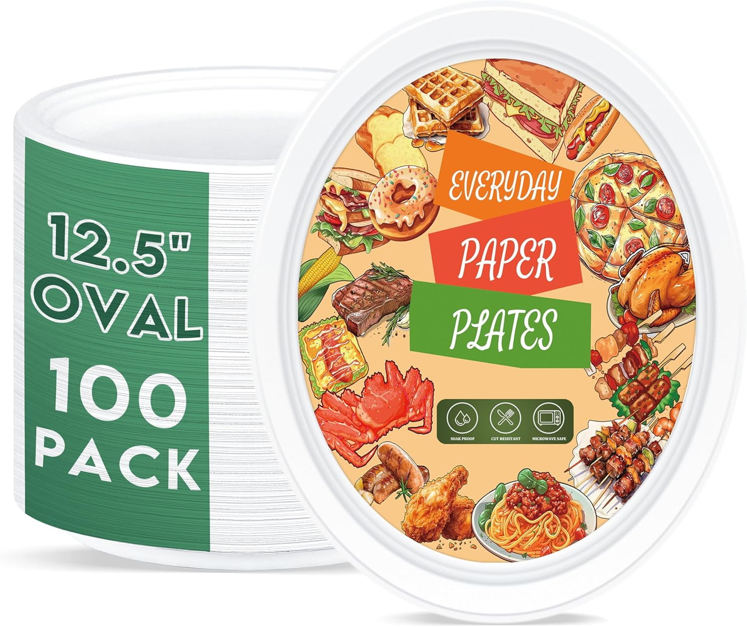 100% Compostable Oval Paper Plates 12 inch Bulk 100 Count, Heavy Duty ...